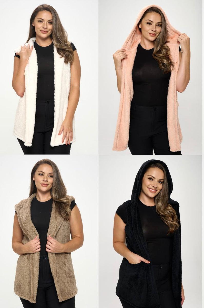 Hooded Teddy Vest with pockets – Sweet Curve